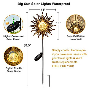 HOMEIMPRO Sun Solar Lights Garden Outdoor,Crackle Glass Globe Stake Lights,Waterproof LED Lights for Garden,Lawn,Patio or Courtyard