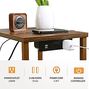 SUNMORY Dimmable LED End Table with Charging Station,Narrow Side Table with 3 Color Temperatures LED Lights,Nightstand Bedside Tables for Small Spaces,Night Stand for Living Room,Bedroom