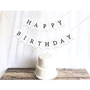 White Happy Birthday Banner - White Linen Banner , Birthday Party Banner Black , Best Birthday Gift , Black and White Birthday Banner , Birthday Party Drop Sign , Party Photo Backdrop