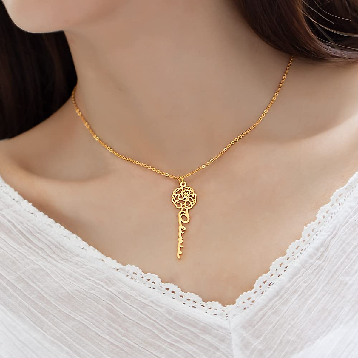 Roseinside Personalized Birth Flower Necklace for women Sterling Silver Custom Dainty Floral Name Pendant Birthday Gift Jewelry