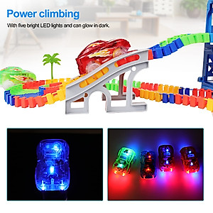 4 Pack Track Cars Magic Toy Car Glow in The Dark Cute Race Cars Replacement Track Accessories Car with 5 Flashing LED Lights Compatible with Most Tracks Set as for Kids Boys and Girls