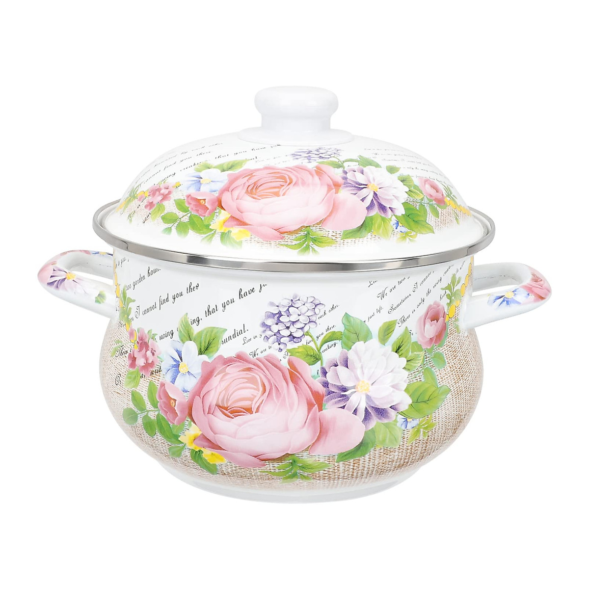 Yardwe Enamel on Steel Stock Pot with Lid Soup Pot Stew Pot Nonstick Pot Bread Pan Cooking Pot for Bread Baking 18cm Chamber Pot