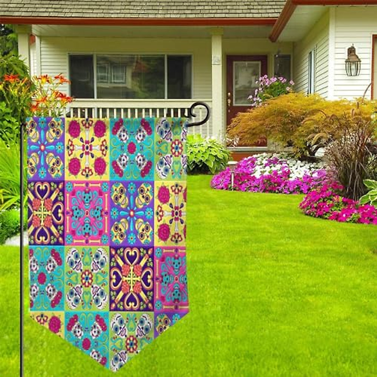 Mexican Talavera Tile Pattern Premium Garden Flags - Garden Decoration Flags/Yard Decoration Flags/Outdoor Garden Flags/Two Shapes Available