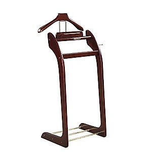 Proman Products Windsor Suit Valet Stand VL16001 with Top Tray, Contour Hanger, Trouser Bar, Tie & Belt Hooks and Shoe Rack, 17" W x 14" D x 40" H, Dark Walnut