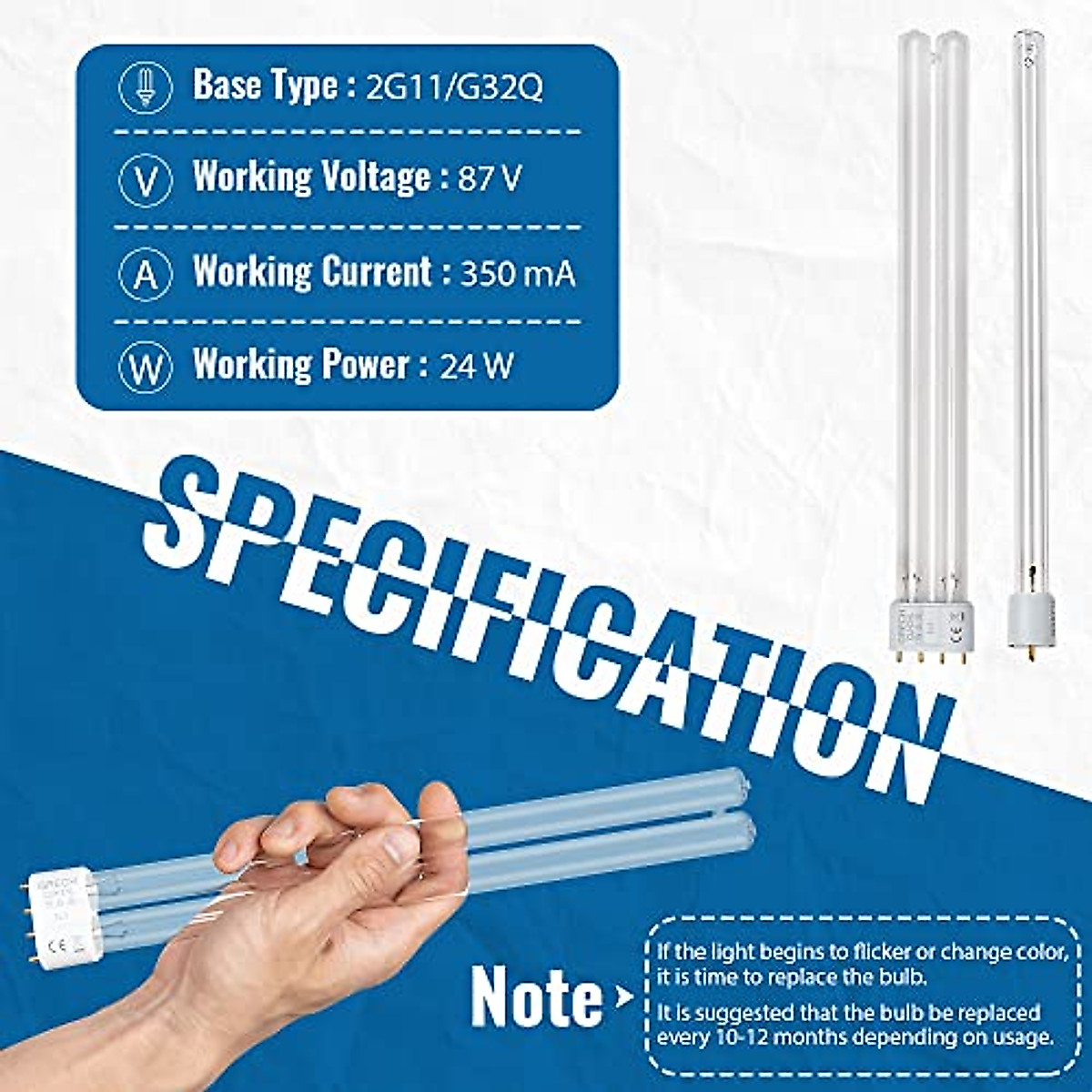 OXYFUL 24W UV Ultraviole 2G11-4 Pin Base Replacement Sterilizer Light Clarifier Lamp Filter for Aquarium Koi Pond Fish Tank Compatible to CUV-324 / CUV-624