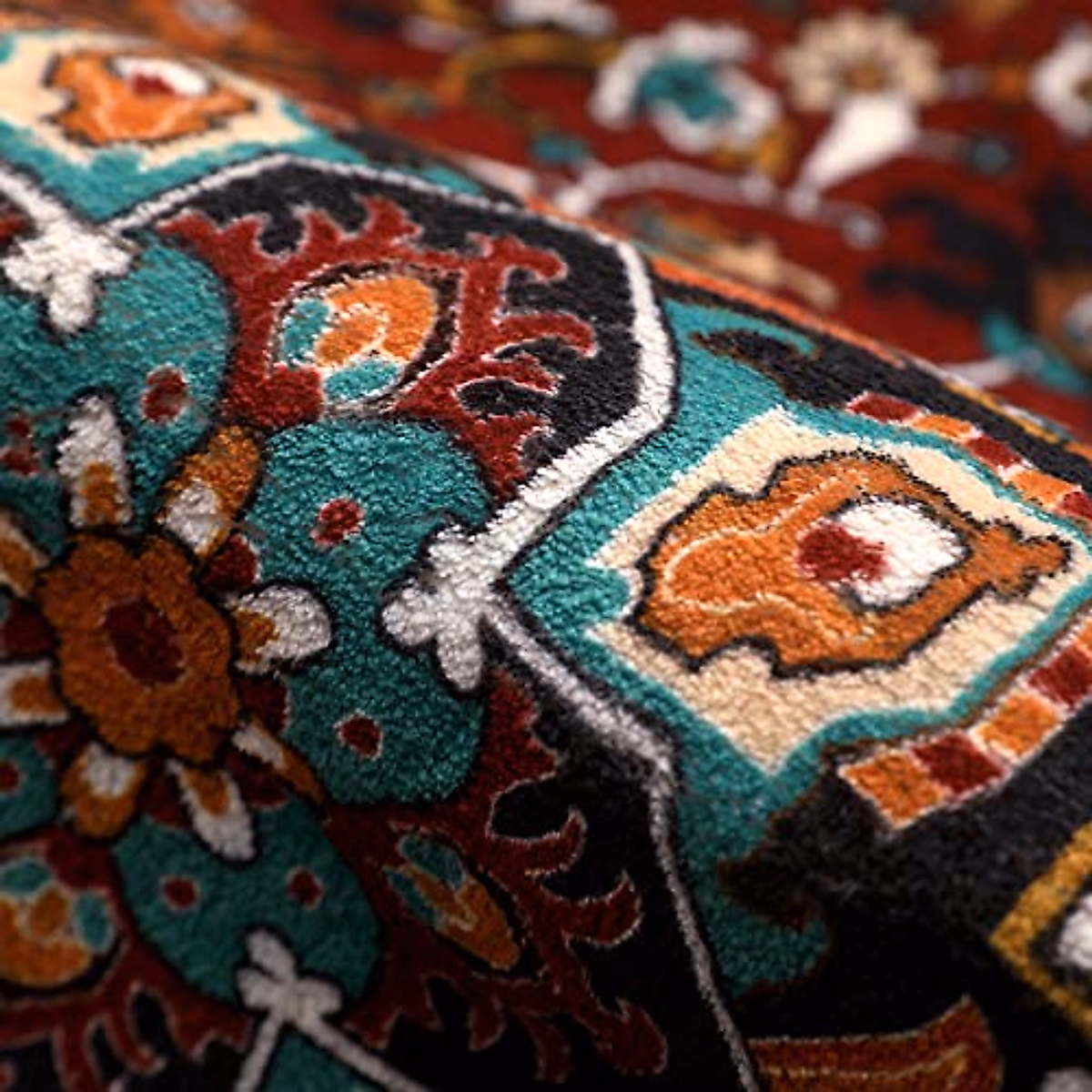 YoKii Southwest Persian Oriental Bathroom Rug Shaggy Soft Faux Wool Rubber Backing Non-Slip Bath Mat Boho Vintage Tribal Traditional Shag Bath Rugs Floral Medallion Washable (Red, 16 x 24)