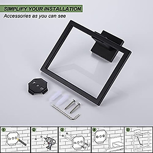 KOKOSIRI Hand Towel Ring Shower Towel Hanger Holder Bath Towel Holder Bathroom Lavatory Stainless Steel Wall Mount, Matte Black, B3004BK