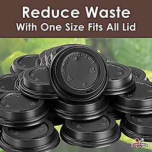 Anti-Spill, Recyclable Black Dome Lids, 100 Pk. Coffee Cup Lid for Portable Drinks. 3.45" Diameter, Fits 10, 12, 16, 20oz Disposable Paper Cups. Domed Plastic Covers for Takeout Tea, Espresso or Latte