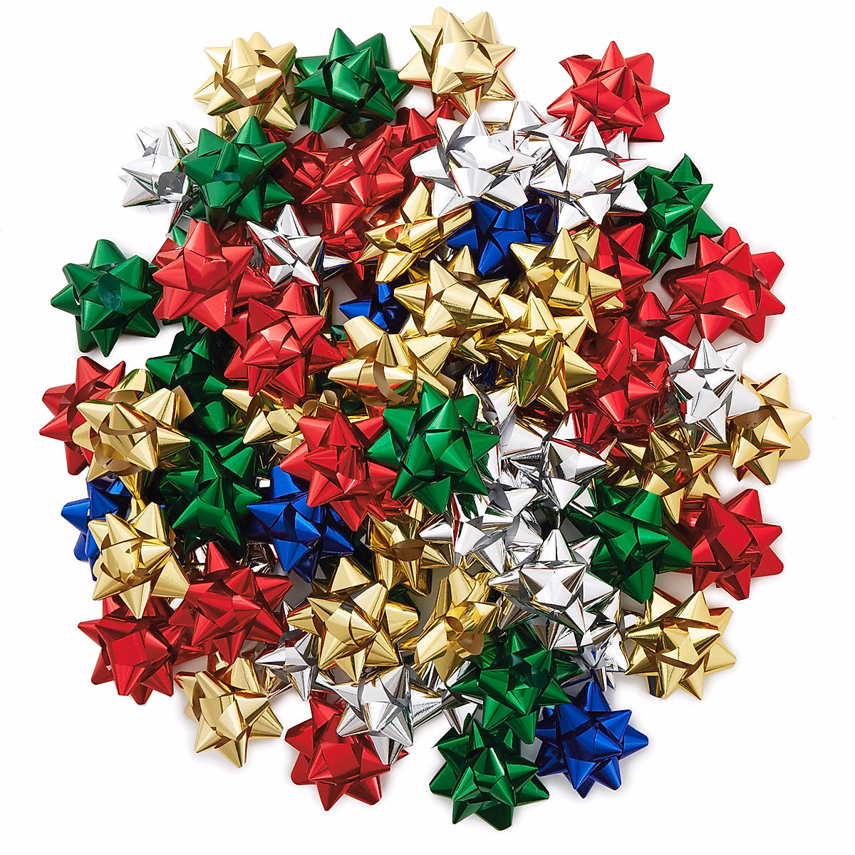 Hallmark 3" Gift Bow Holiday Assortment (75 Bows: Red, Gold, Green, Silver, Blue) for Christmas, Hanukkah, Birthdays, Presents