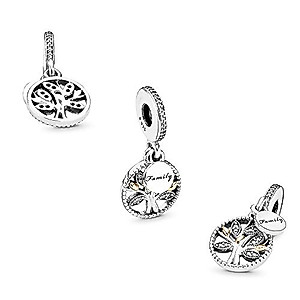MiniJewelry Family Tree Dangle Charm Fits Pandora Bracelets Necklace Pendant Women Mother Daughter Granddaughter Birthday Christmas Sister Crystal Clear CZ