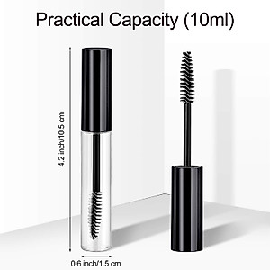 30 Pieces 10 ml Empty Mascara Tubes Eyelash Wand Refillable Clear Bottles Cream Container with 4 Pieces Transparent Funnels Transferring Castor Oil for DIY Cosmetics (Black)