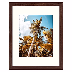 Frametory, 11x14 Picture Frame with Mat for 8x10 Photo - High Definition Glass Wide Molding - Preinstalled Wall Mounting Hardware (Brown, 1 Pack)