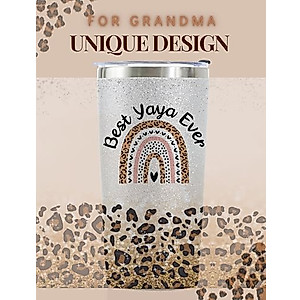 Onebttl Yaya Gifts from Granddaughter, Grandson, Insulated Stainless Steel Wine Tumbler with Lid and Straw, for Grandma on Mother's Day, Birthday, Christmas, Best Yaya Ever, Glitter Silver, 20 oz