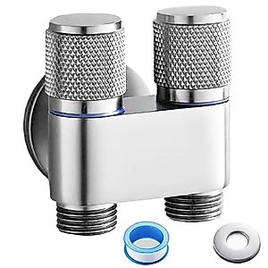 1-In-2-Out Dual Control Valve, Handheld Bidet Sprayer for Toilet G1/2 Double Control Washing Machine Faucet Hand Sprayer Kit for Feminine Wash, Pet, Cloth, Bidet Bathroom Cleaning (Silver)