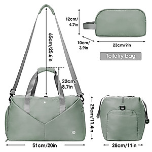Ceneda 20" Gym Duffel Bag with Wet Pocket Shoes Compartment Portable Overnight Weekender Bag Travel bag Yoga Bag for Women (Celadon)