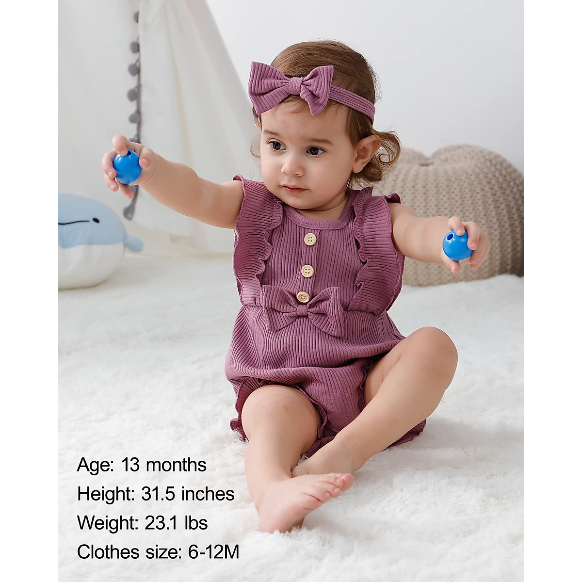 YALLET Newborn Baby Girls Clothes 0-18M Infant Girl Outfits Cute Little Girl Jumpsuit Button Solid Color Romper + Headband
