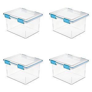 SABIB 32 Quart Clear Plastic Stackable Storage Container Box Bin, 4 Pack