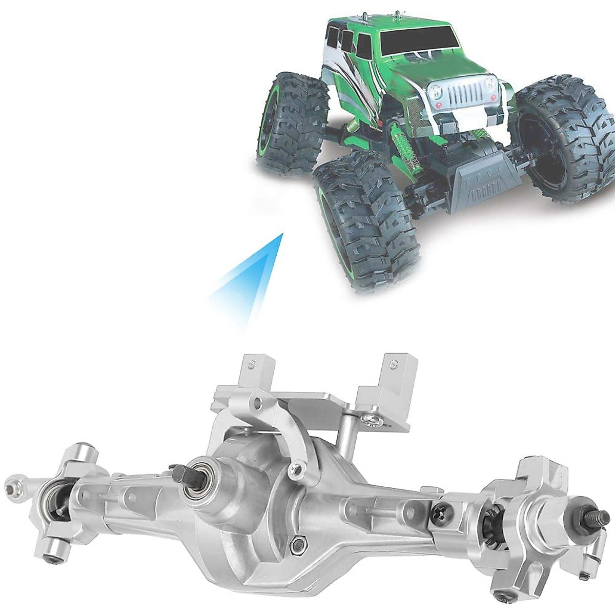 Dilwe RC Car Metal Front Axle Upgrade Part for HSP 94180/RGT 18000 1/10 Crawler-Type Truck Toy Cars, RC Axles CNC Metal RC Axles RC Accessories(Silver)