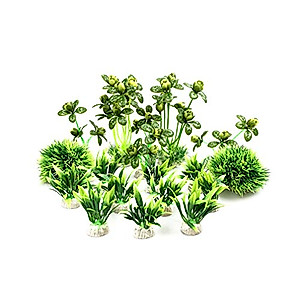 BEGONDIS Artificial Green Water Plants Flower Set 18 Pcs, Fish Tank Aquarium Decorations, Made of Soft Plastic