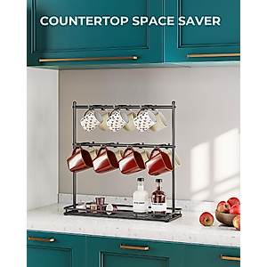 OROPY Coffee Mug Holder for Countertop, 14-Hook Mug Tree Rack for 14 Cups, 2 Tier Mug Display Stand with Heavy Duty Metal Base