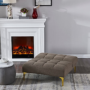 FIQHOME Convertible Sofa Bed, Adjustable Backrest & Gold Metal Legs, Futon Sleeper Couch Daybed Single Pillow, Teddy Fabric Armless Chair,Taupe