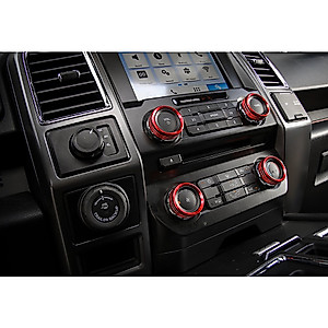 Keptrim for F150 Air Conditioner Switches AC VOL Knob Ring Button Trim for Ford F150 XLT 2015 2016 2017 2018 2019 2020, Red Aluminum, 4pcs (Not for 2021 2022)