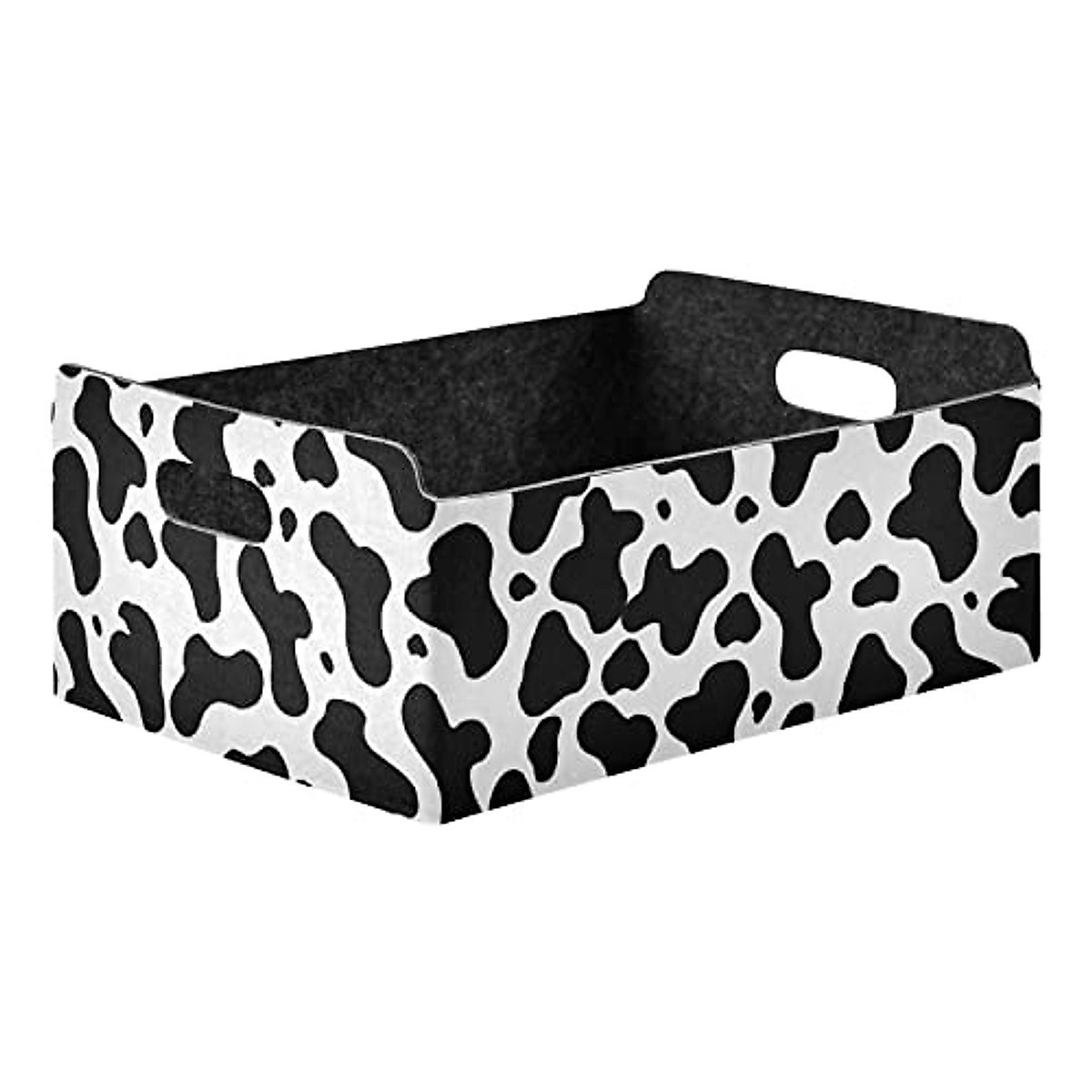 Kigai Black & White Cow Print Storage Bins with Handles Felt Fabric Collapsible Storage Basket Organizer Drawers Storage Boxes for Shelf Closet Bedroom (14x5x10Inch)
