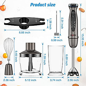 Immersion Blender 7-in-1 1000W Powerful Scratch Resistant Hand Blender, Stick Blender Handheld, 12 Speed and Turbo Mode, Low-Noise, with Beaker Chopper Whisk Milk Frother, BPA-Free
