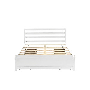 Bellemave Full Bed with 4 Drawers and Headboard Wood Platform Beds with Storage and Slat Support for Kids Boys Girls Teens, White