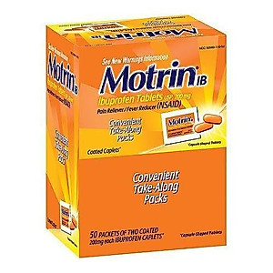Motrin IB Ibuprofen Pain Reliever/Fever Reducer Tablets, 200mg, 50 count - Buy Packs and SAVE (Pack of 2)