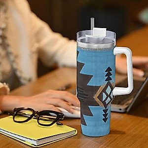 Xiexide 40oz Fits Cup Holder Indoor Southwestern Aztec Navajo Indian Totem Heritage Double Walled Vacuum Insulatedith Handle And Straw,Hot & Cold Drinks