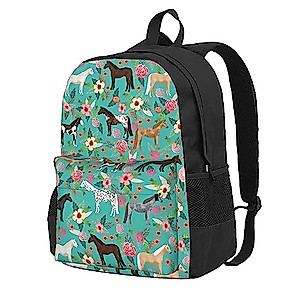JASMODER Horse Floral Laptop Backpack Hiking Travel Daypack For Men Women And Youth