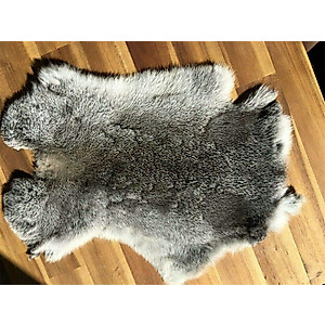 Natural Tanned Rabbit Fur Hide (10" by 12" Rabbit Pelt with Sewing Quality Leather) (Natural Gray)