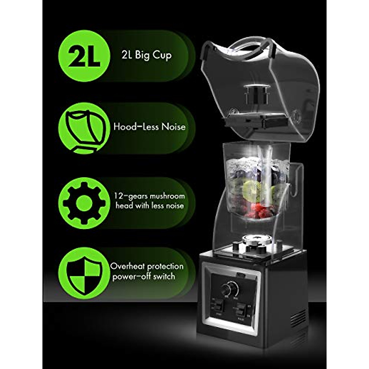 Wantjoin Professional Blender Commercial Soundproof Quiet blender Removable shield for Crushing ice,smoothie,puree,Blender for kitchen