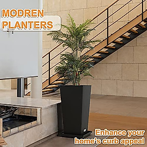 Elevens Outdoor Planter Larger Flower Pots Indoor Taper Garden V-Shape Tall Planters 27 inches Garden Pots Planter - Black（2 Packs）