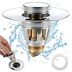 Bathroom Sink Stopper - for 1.25" Standard Drain Holes, Pop Up Sink Strainer, Bullet Core Push Type Stainless Steel Plug