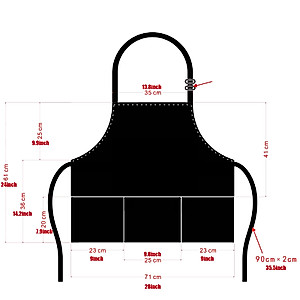 Y.F.H sunbest Chef Apron 3 Pocket Short Apron Adjustable Halter Apron Waitress Apron Kitchen Aprons for Cooking Women Black