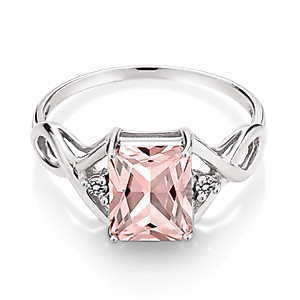 Gem Stone King 925 Sterling Silver Peach Simulated Morganite and White Diamond Ring For Women (2.03 Cttw, Available in size 5, 6, 7, 8, 9)