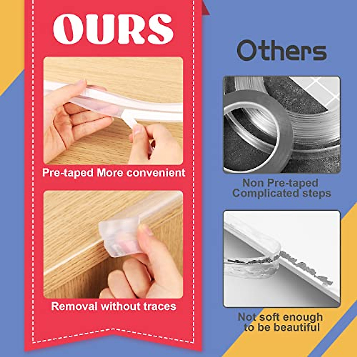 Edge Protector 100% Silicone, Soft Corner Protectors for Kids, Baby Proofing, 3.3ft Pre-Tape Adhesive Edge Guard for Kids Safety, Child Drawer Furniture Cabinet Bumper (0.6x0.6in(Width))