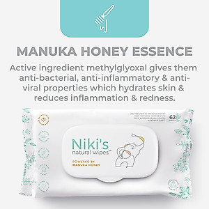 Niki's Natural Baby Wipes | Sensitive Organic Baby Wipes | Made with Manuka Honey and Coconut Oil, No Added Scents | EWG Verified | 248 Wipes (4 Pack x 62 Count Wipes)