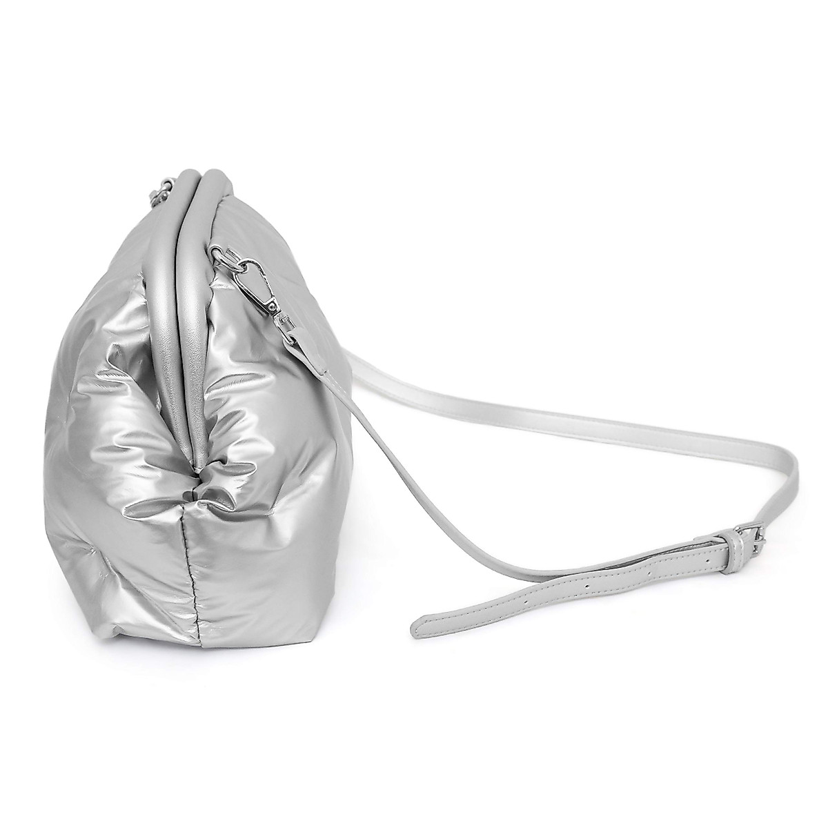 Women's Quilted Crossbody Bag | Padded Puffer Shoulder Handbag | Pillowy Maxi Quilting Finish Clutch Purse (Silver, Medium)