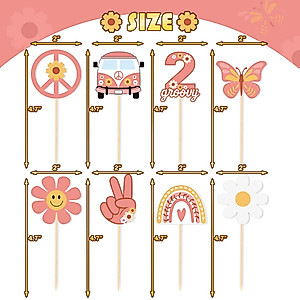 11Pcs Groovy Party Decorations, 2Pcs Two Groovy Banner 1PC Cake Toppers 8Pcs Hippie Party Cupcake Toppers Smile Daisy Flower Victory Peace Love Toppers for Baby Shower 2nd Birthday 70s Theme Boho
