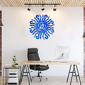 Kufika Wacky Sun Outdoor Metal Wall Art, 3D Metal Sun Wall Decor Hanging for Home Garden Patio Fence Decorations, 24" Blue