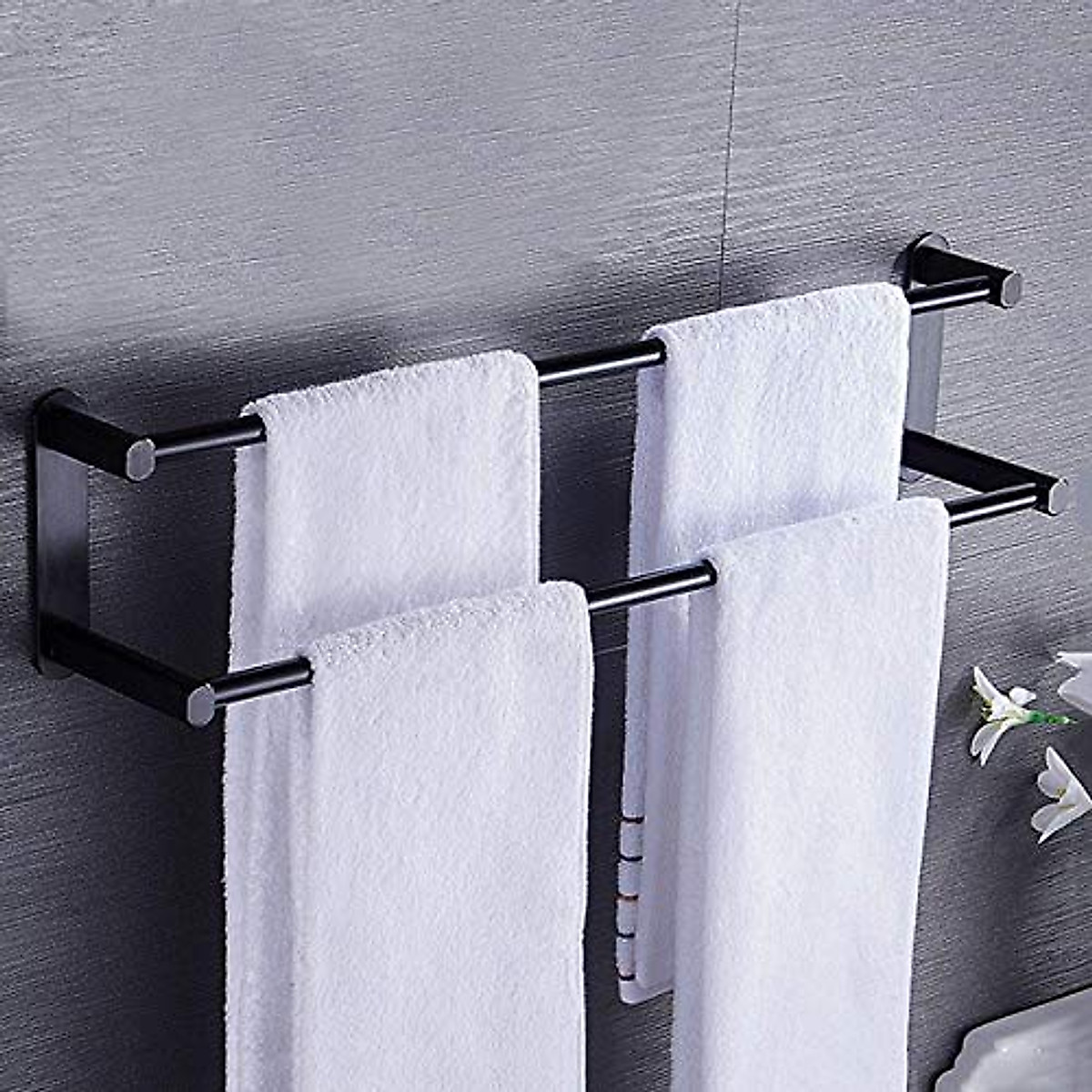 Double Tea Towel Holder for Hanging Over The Kitchen Cupboard Door - 41Cm/16.14Inch Towel Rack - No Drilling Necessary - /Silver/81Cm (Svart 41 cm)