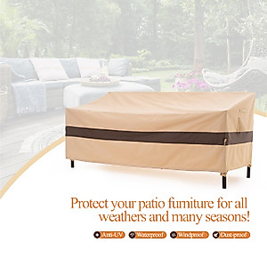 WJ-X3 2-Seater Outdoor Loveseat Covers, Heavy Duty Patio Couch Covers, Patio Sofa Covers Waterproof, High Wind Resistant Design for Outdoor Furniture Cover, 58W x 40D x 35H, Beige & Coffee