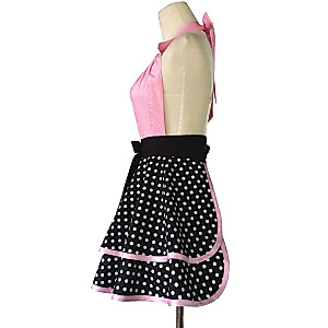 Hyzrz Cute Retro Apron Vintage Maid Polka Dot Kitchen Cooking Aprons for Women Ladies Girls (Pink)