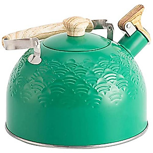 STOBAZA 2.5 Liter Whistling Tea Kettle Whistling Teapot Stainless Steel Tea Pots for Stove Top Whistling Boiling Kettle with Wood Pattern Handle for Tea, Coffee, Milk Tea Pot - Green