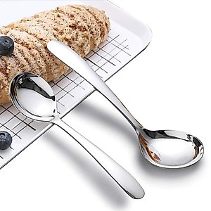 Qualizon 18/8 Stainless Steel Adult Soup Spoon Big Round Spoons Large Heavy Weight Dinner Spoon 4-Piece (7.2Inch)