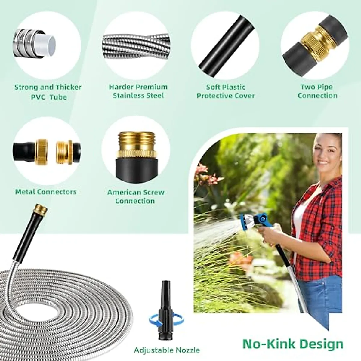 Garden Hose 100 ft - Water Hose 100 ft Metal Garden Hose Stainless Steel Flexible Garden Hose Collapsible and No Kink Water Pipe Outdoor Hose