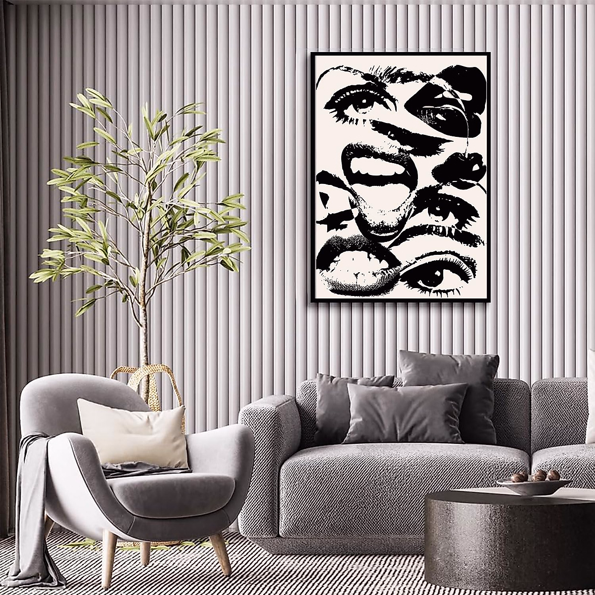 ZARTMYY 70s retro Black and White Wall Art, Hippie Quirky abstractCanvas Prints,Weird Eyes and Mouths funky Aesthetic Poster，Neutral Preppy Wall Art Eclectic Apartment Decor Pictures Unframed